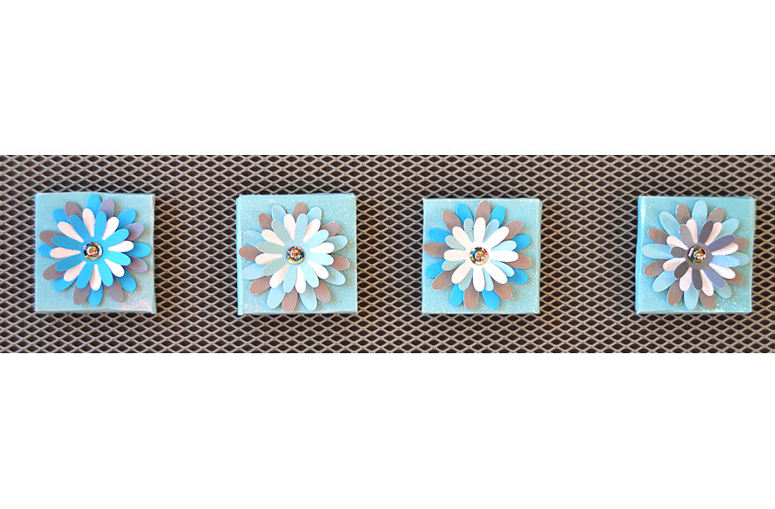 Cut Paper Flower Magnets - Set Of 4 - Baby Blue, Silver & Glitter ...