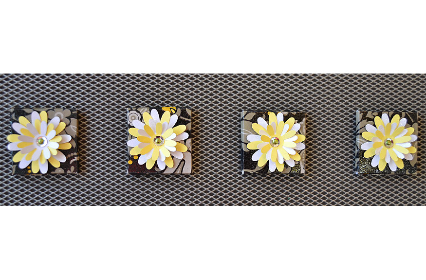 Cut Paper Flower Magnets - Set Of 4 - Jet Black, Daisy Yellow And ...