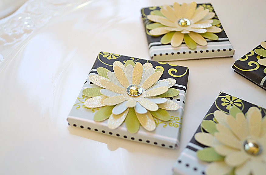 Cut Paper Flower Magnets - Set Of 4 - Pale Blue, Champagne And Glitter ...