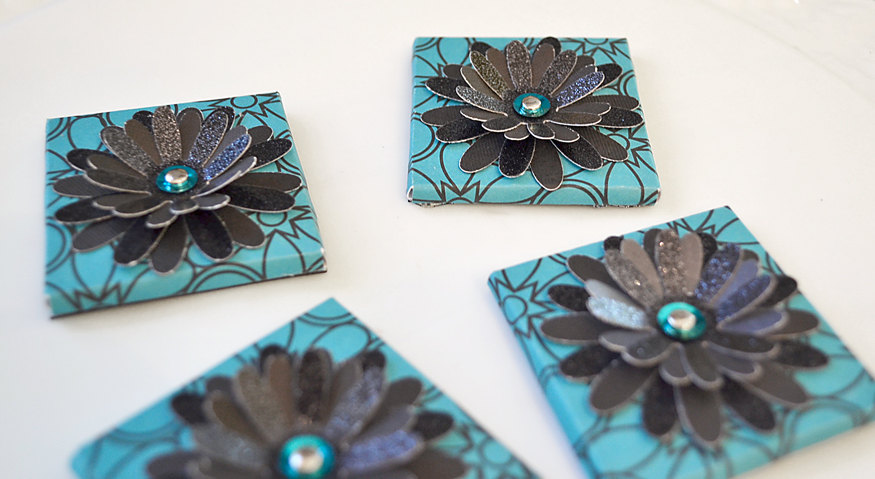 Cut Paper Flower Magnets - Set Of 4 - Turquoise And Black Glitter ...